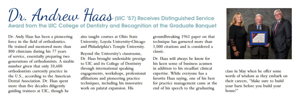 Founder of Haas Orthodontic Arts receives Distinguished Service Award ...